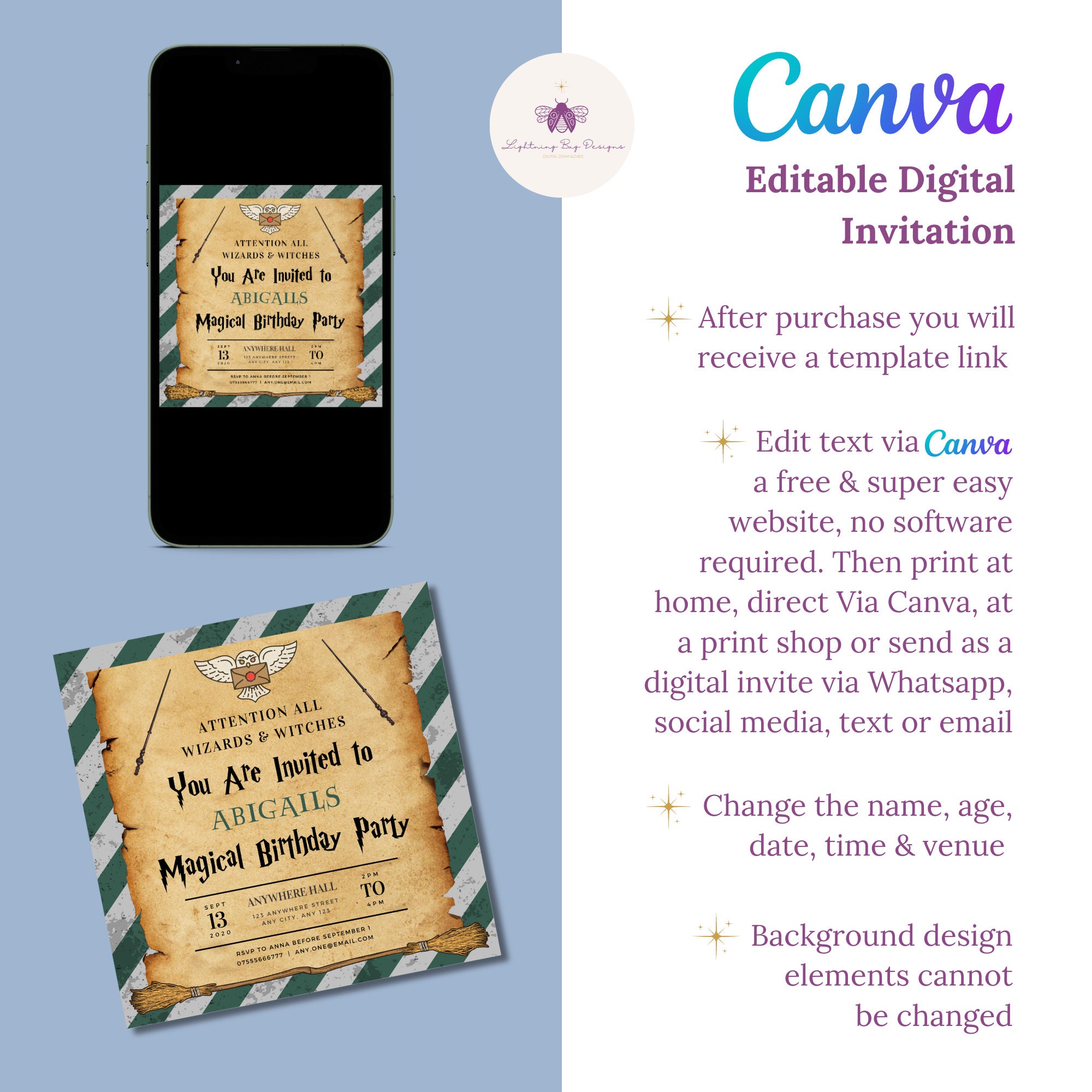 Witches and Wizards Birthday Invitation, Magical Theme (EDITABLE ...