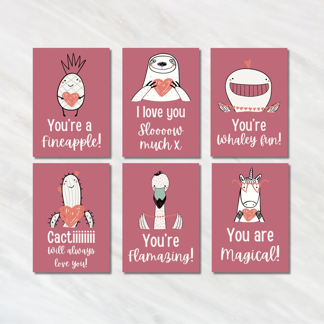 Kids Funny Animal Valentines Cards, Printable Valentines Card, Tween ...