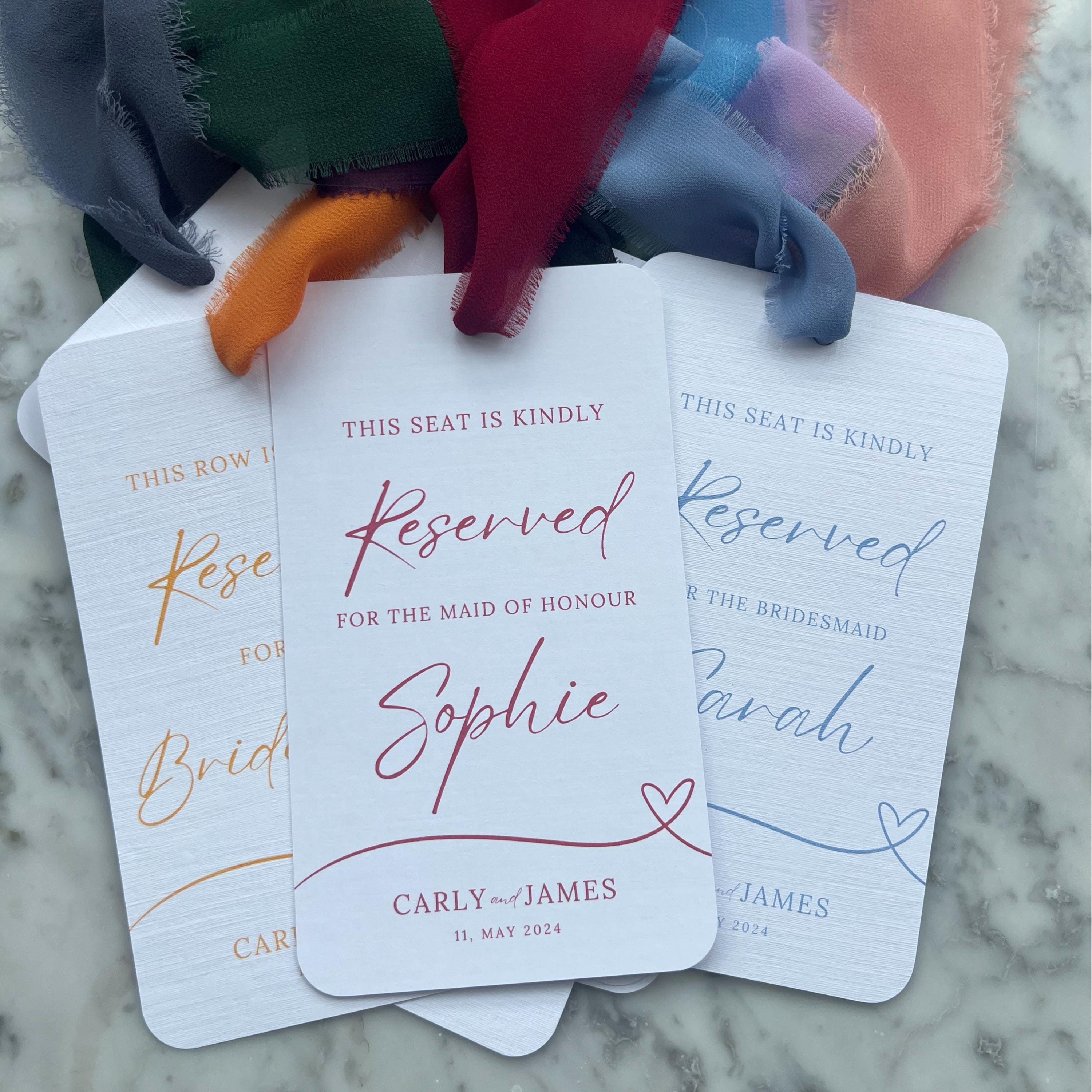 Simple Reserved Seat Tag for Wedding With Colour Ribbon, Wedding Name ...