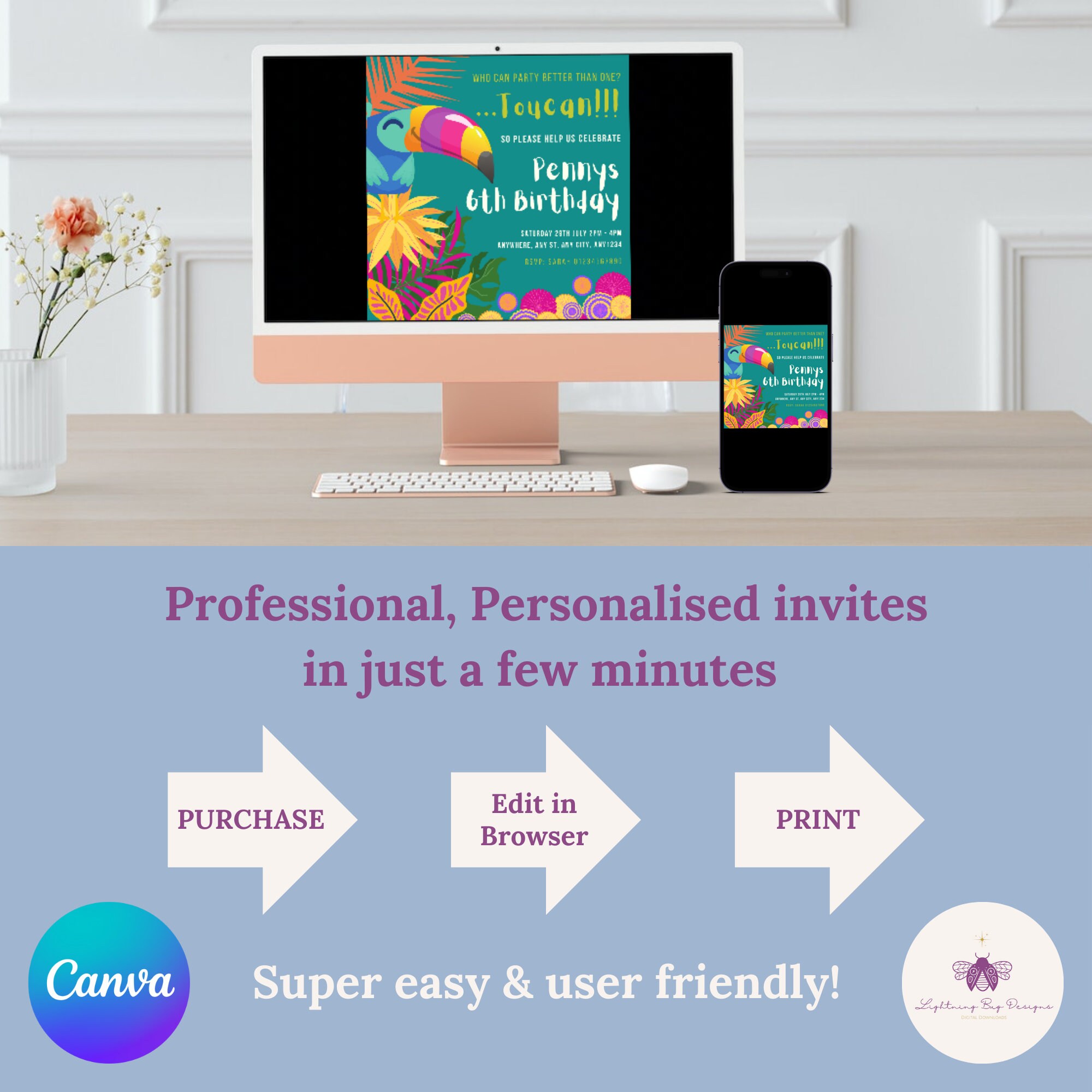 Toucan Birthday Party Invitation, EDITABLE, Tropical Birthday ...