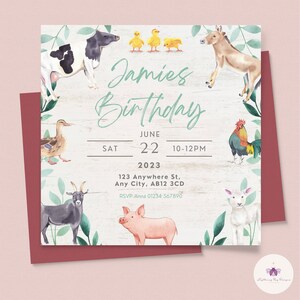 Farmyard Birthday Party Invitation, EDITABLE, Farm Invite, Animal Party ...