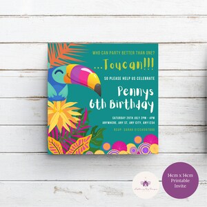Toucan Birthday Party Invitation, EDITABLE, Tropical Birthday ...