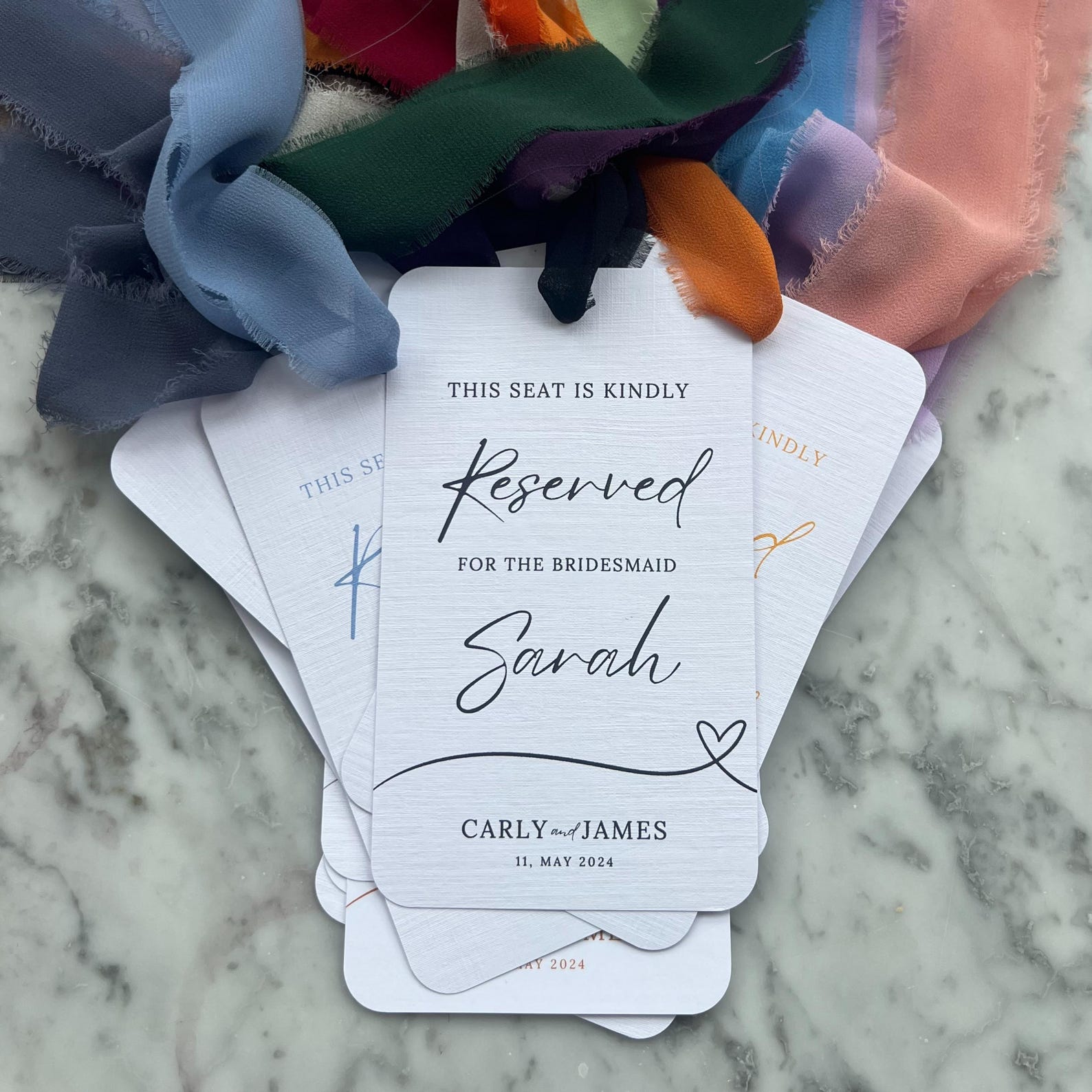 Simple Reserved Seat Tag for Wedding With Colour Ribbon, Wedding Name ...