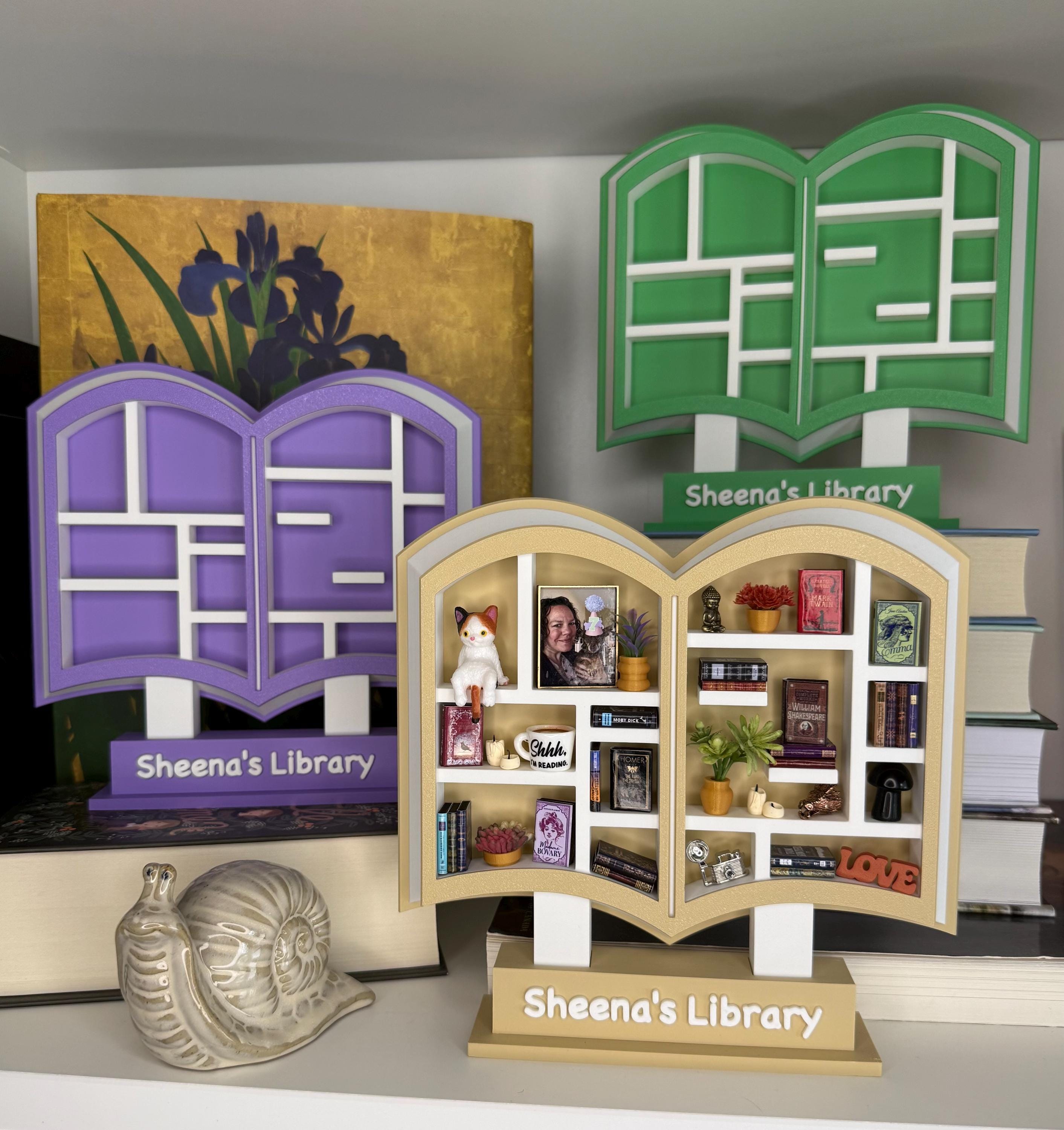 Personalized Mini Library Shelf | Custom Book Lover Decor | Miniature ...