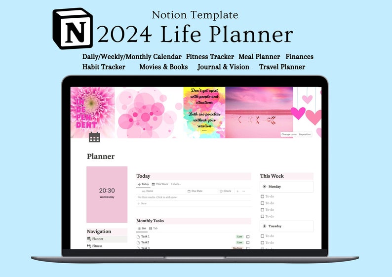 Notion Template, Notion Dashboard, Notion Calendar, Personal Planner, Notion Planner, All in One ...