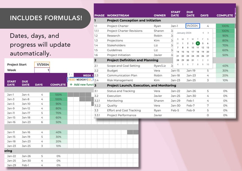 Gantt Chart Template Google Sheets, Project Management Tool, Task Tracker, Project Tracker ...