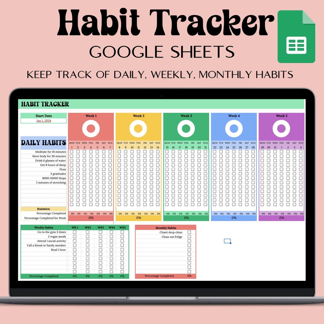 Habit Tracker Google Sheet, Printable Journal, Google Checklist ...