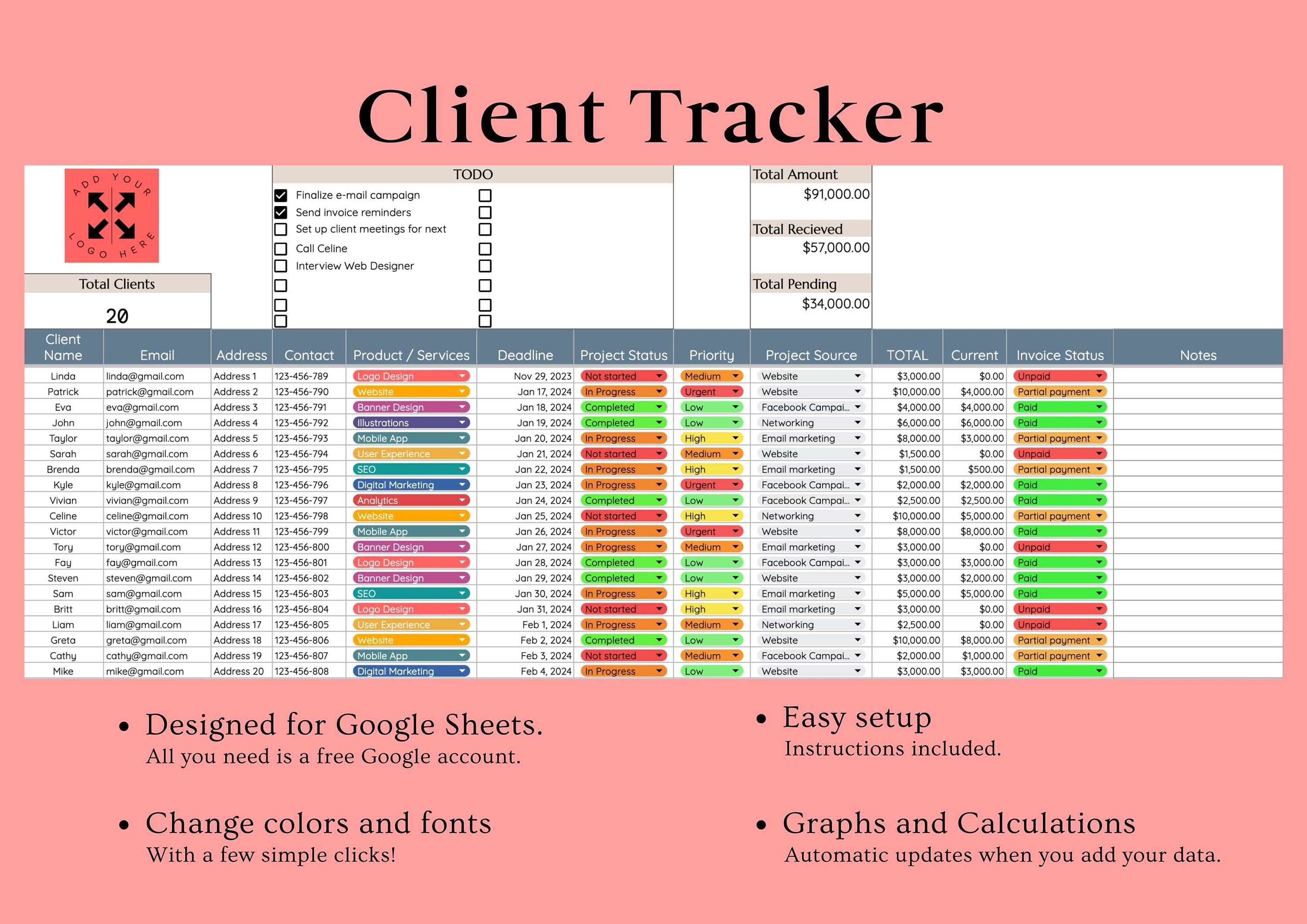 Client Tracker Spreadsheet, Google Sheets Client,order Tracker,small ...