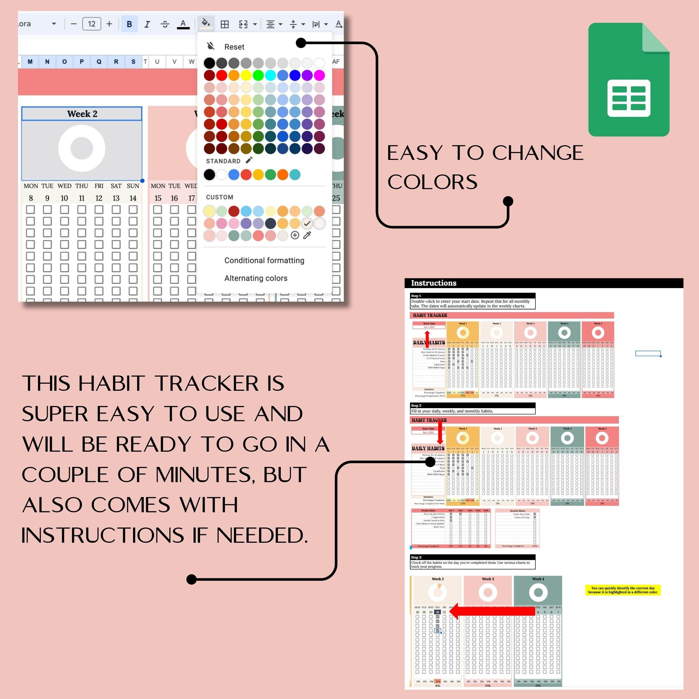 Habit Tracker Google Sheet, Printable Journal, Google Spreadsheet ...