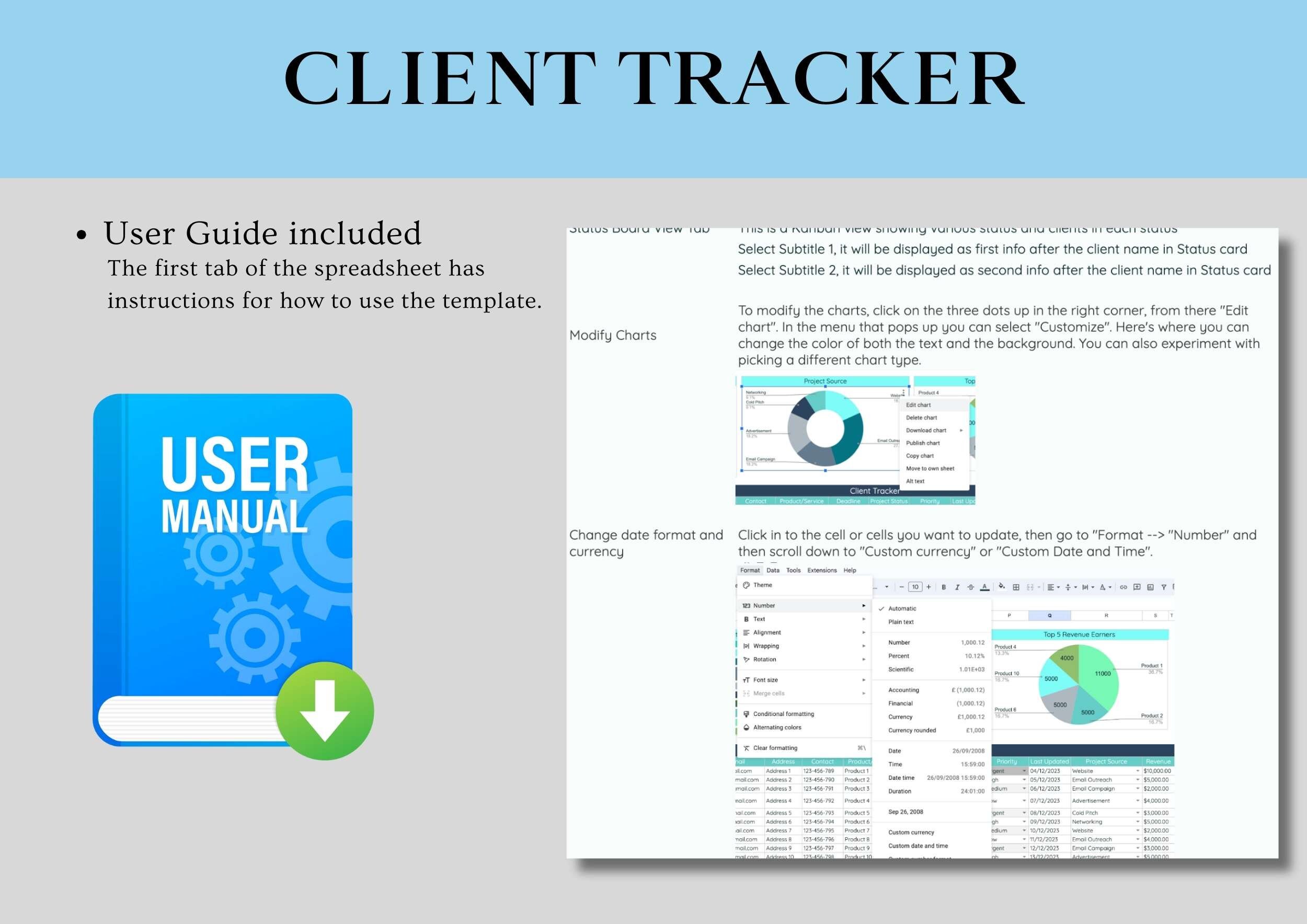 Client Tracker Spreadsheet, Client Management CRM, Google Sheets Client ...