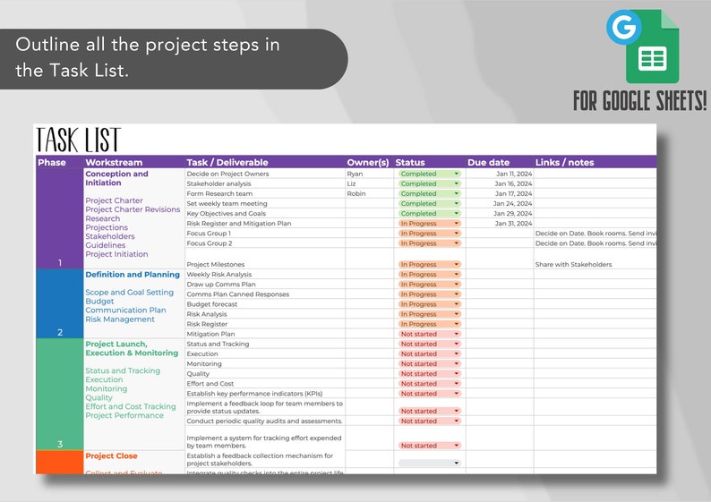 Gantt Chart Template Google Sheets, Project Management Tool, Task ...