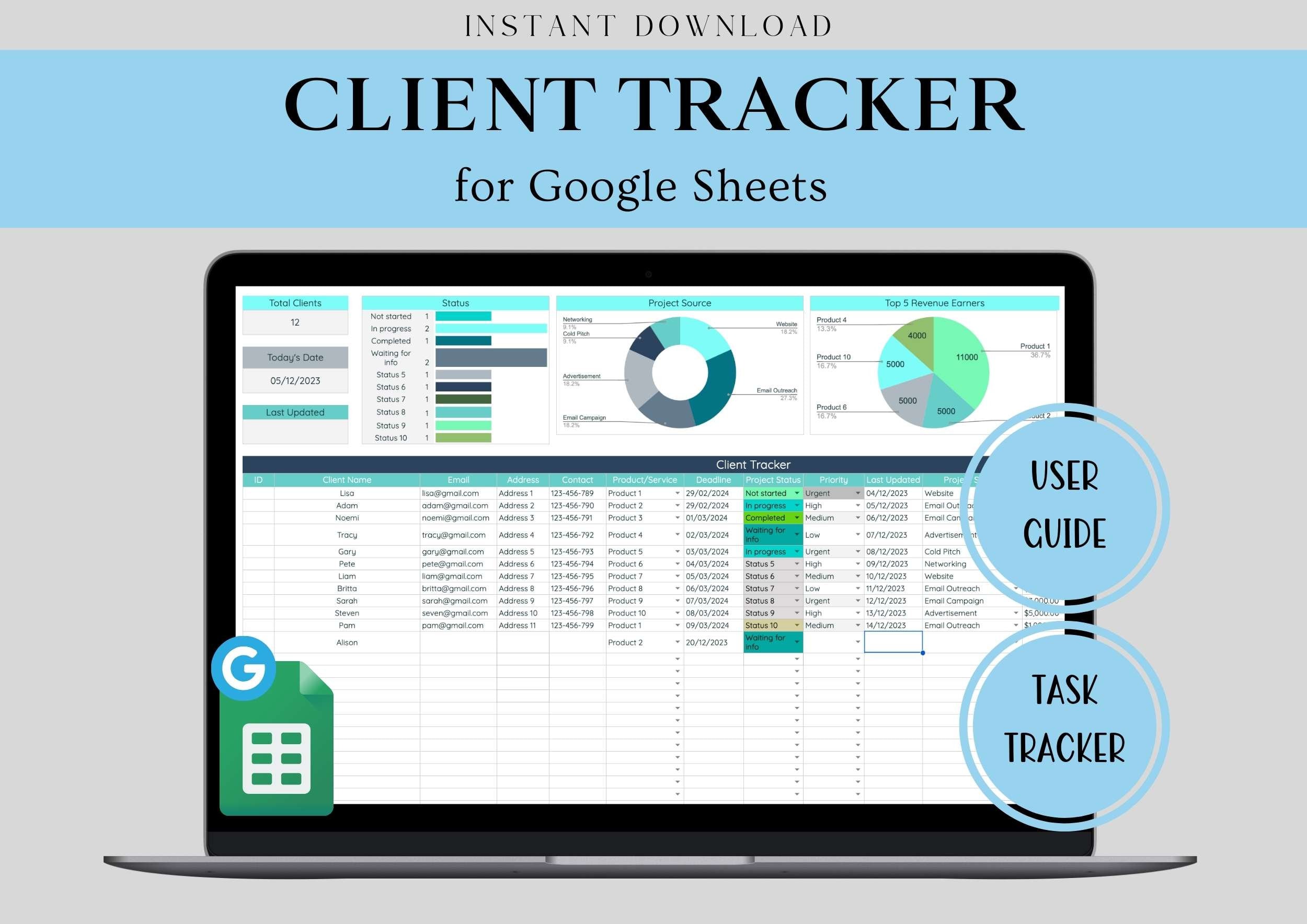 Client Tracker Spreadsheet, Client Management CRM, Google Sheets Client ...