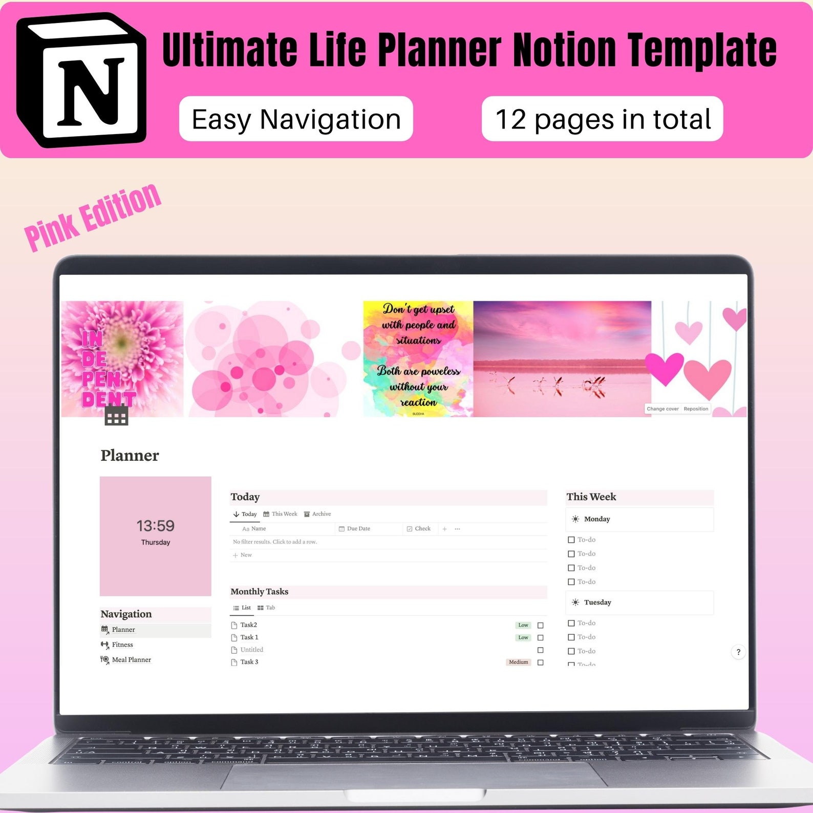 Notion Template, Notion Dashboard, Notion Calendar, Personal Planner, Notion Planner, All in One ...
