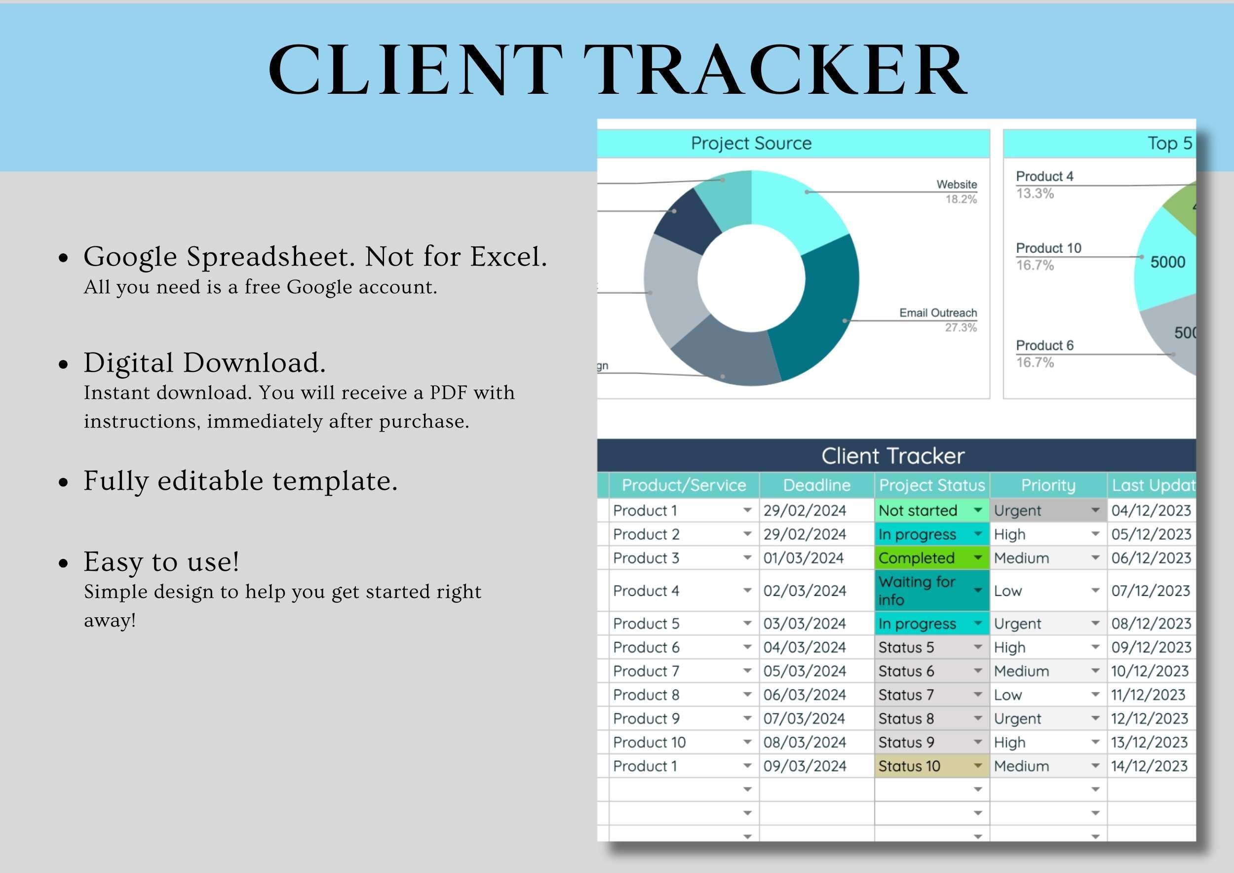 Client Tracker Spreadsheet, Client Management CRM, Google Sheets Client ...