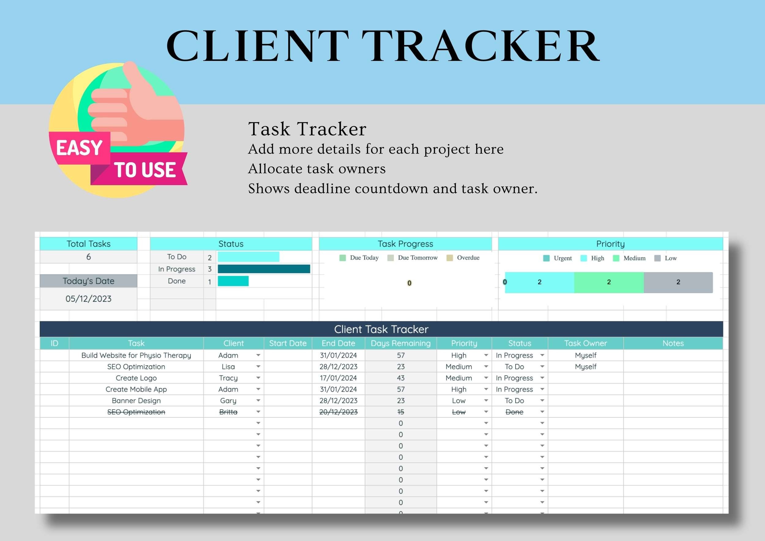 Client Tracker Spreadsheet, Client Management CRM, Google Sheets Client ...