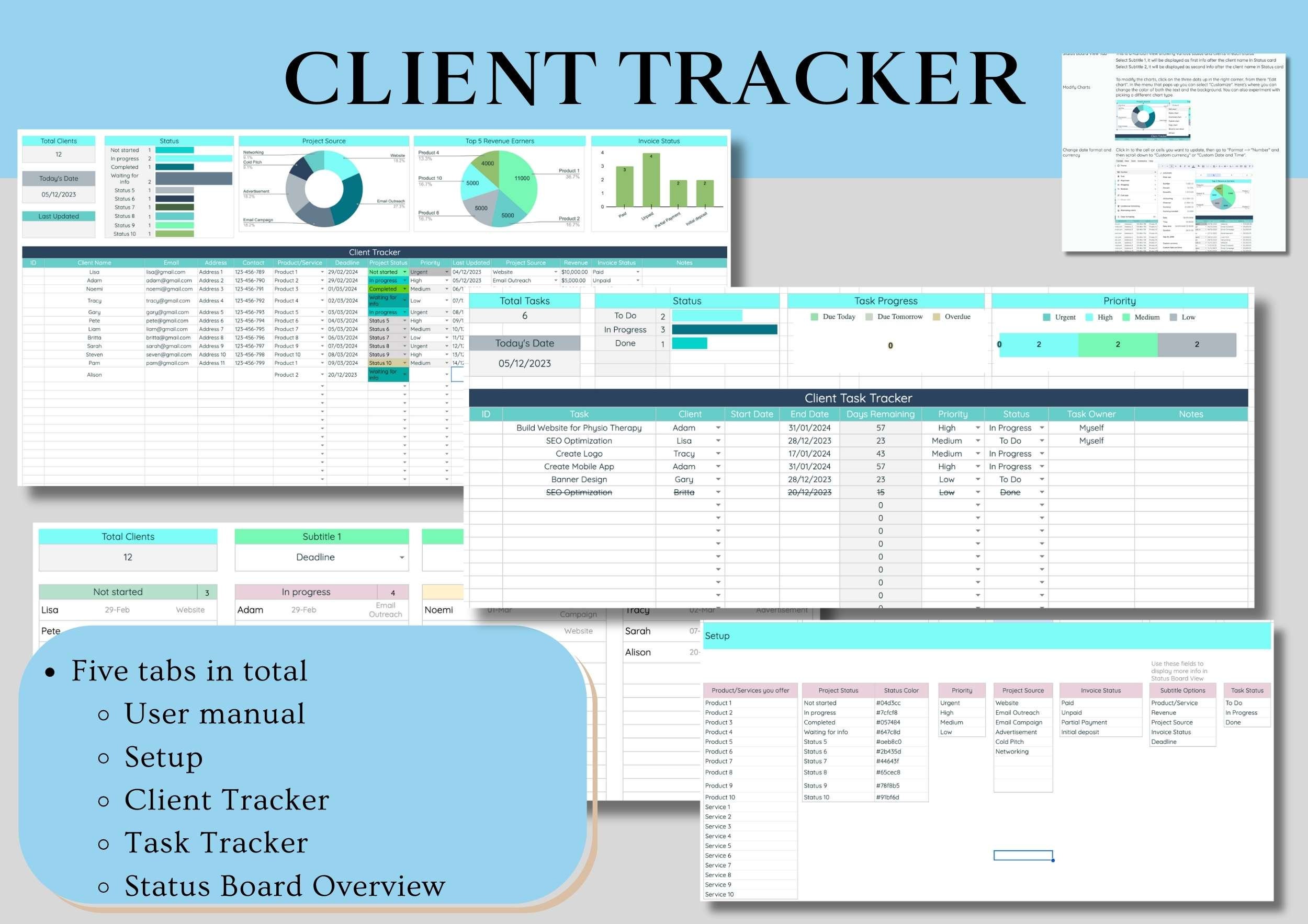 Client Tracker Spreadsheet, Client Management CRM, Google Sheets Client ...