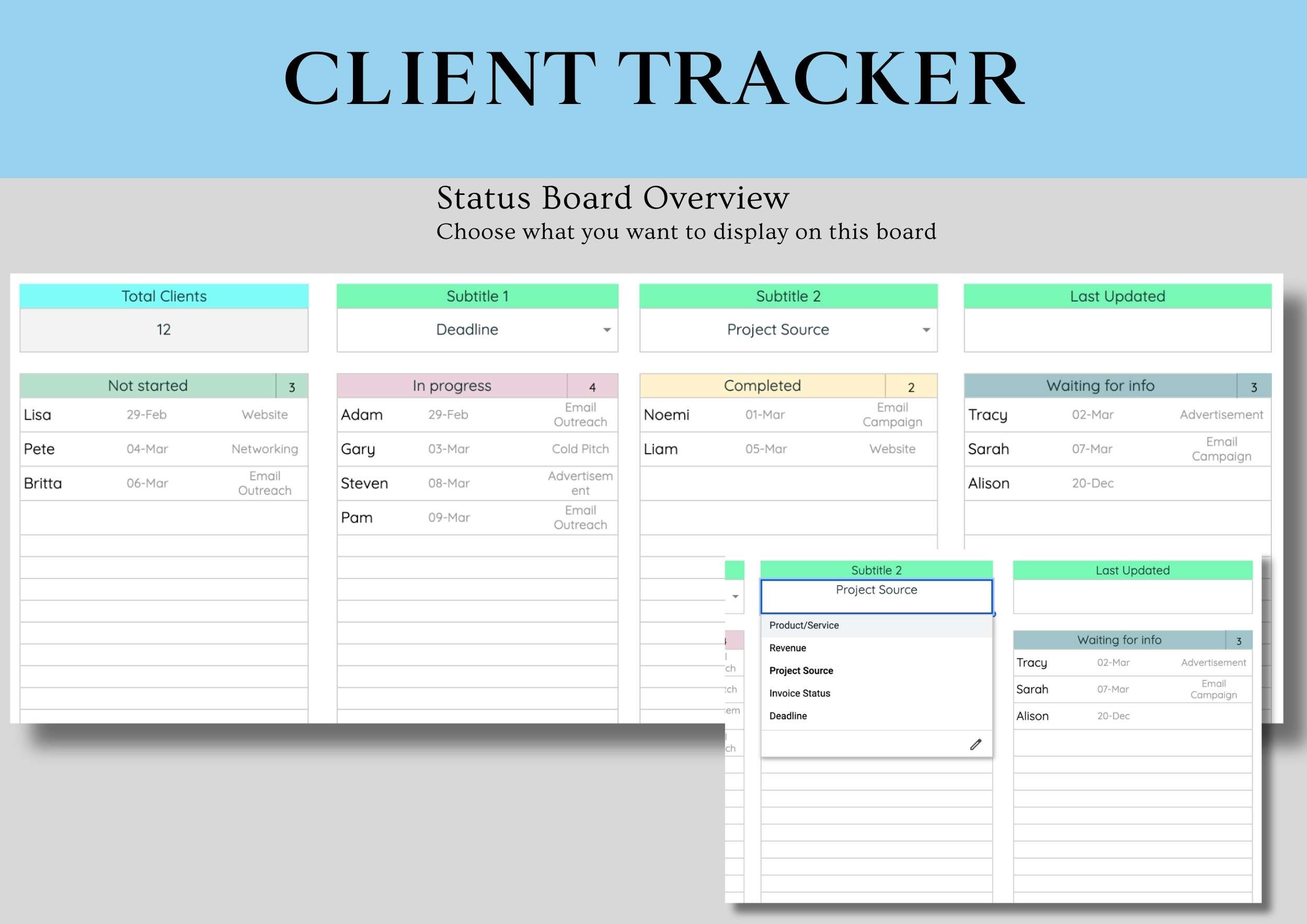 Client Tracker Spreadsheet, Client Management CRM, Google Sheets Client ...
