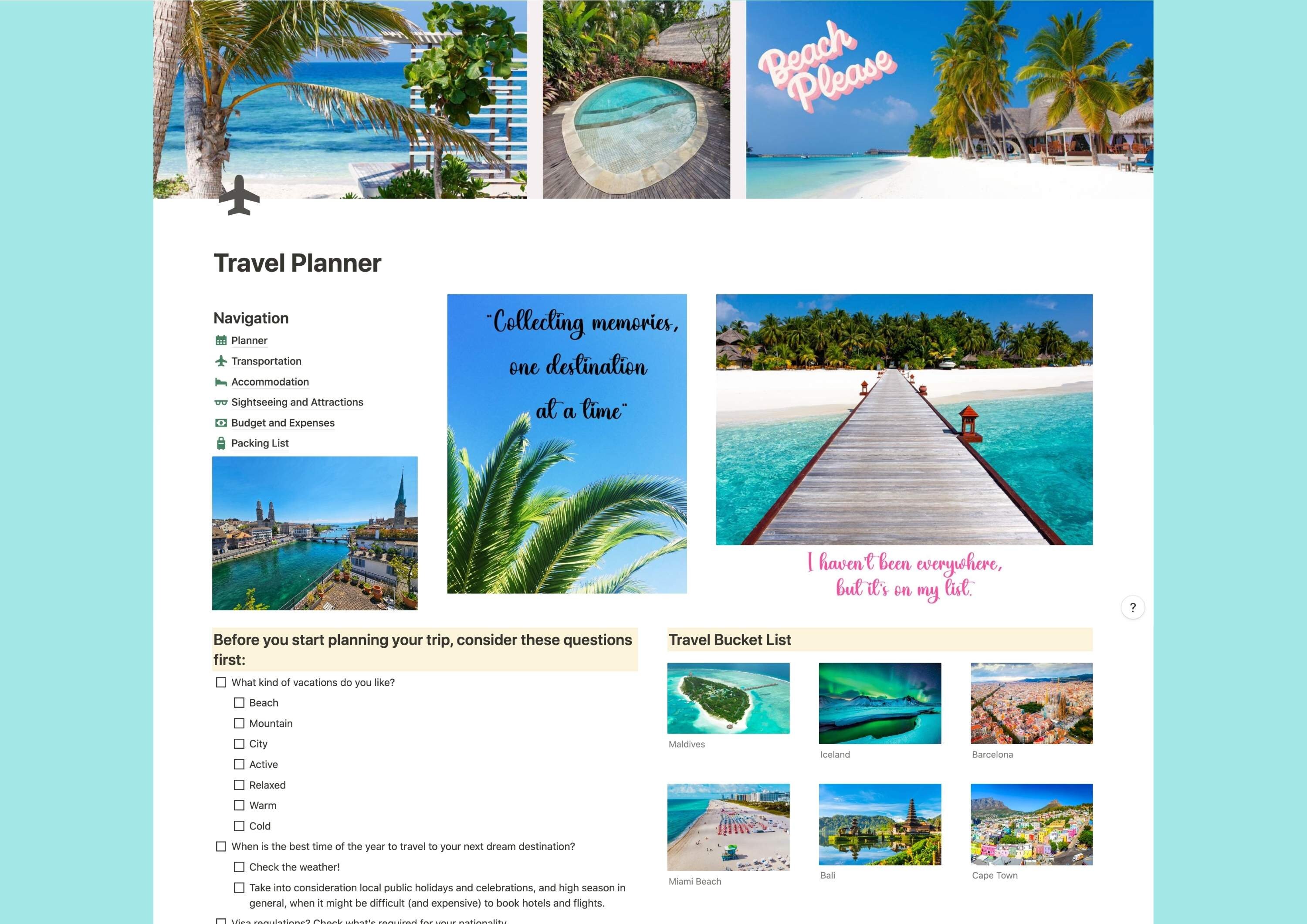 Notion Template, Travel Planner, Travel Itinerary,packing List,trip ...