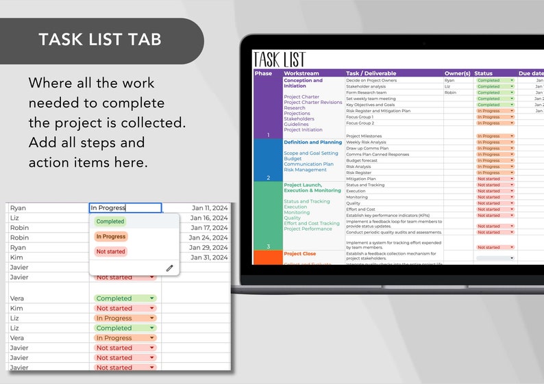 Gantt Chart Template Google Sheets, Project Management Tool, Task ...
