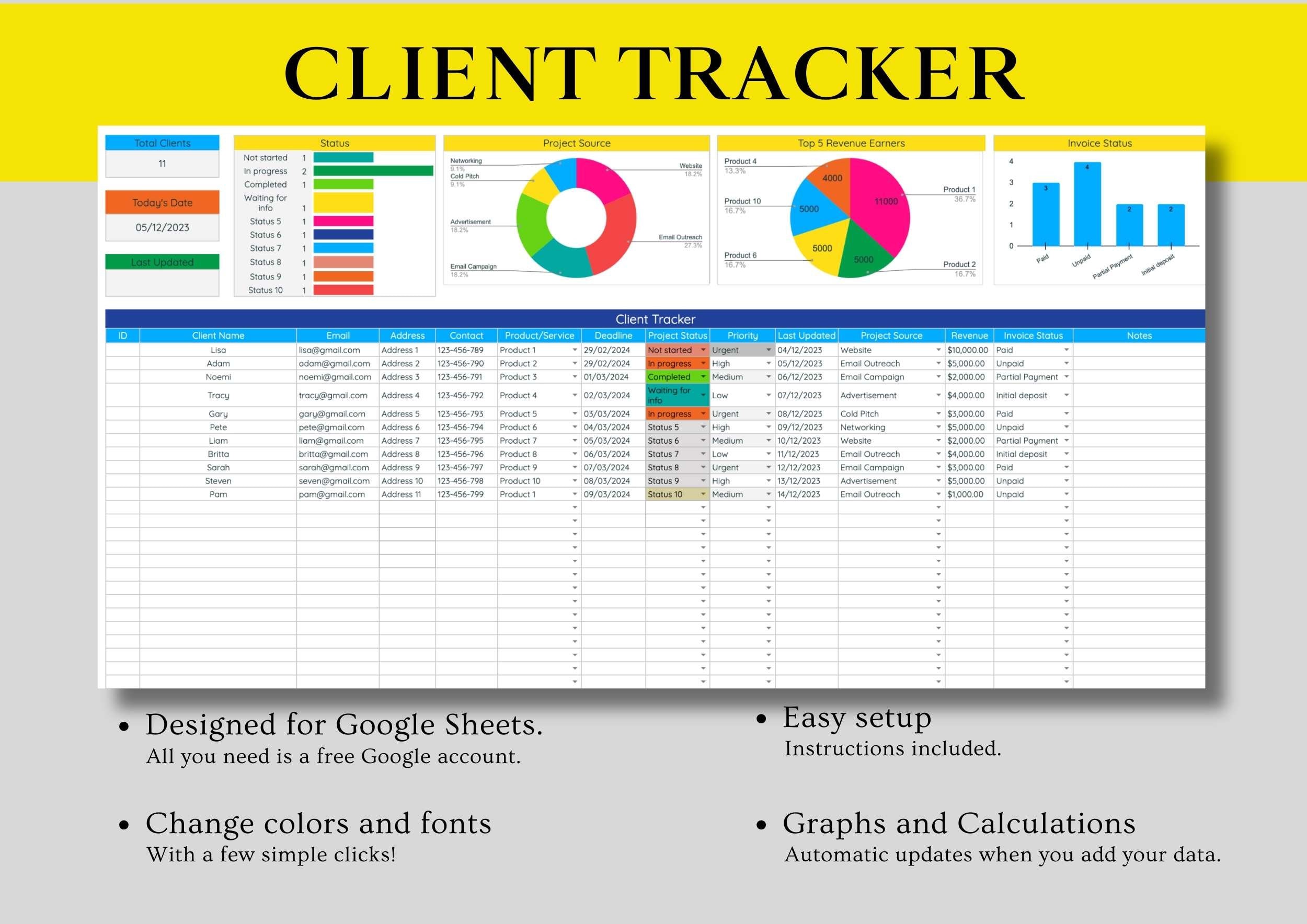 Client Tracker Spreadsheet, Google Sheets Client,order Tracker,small ...