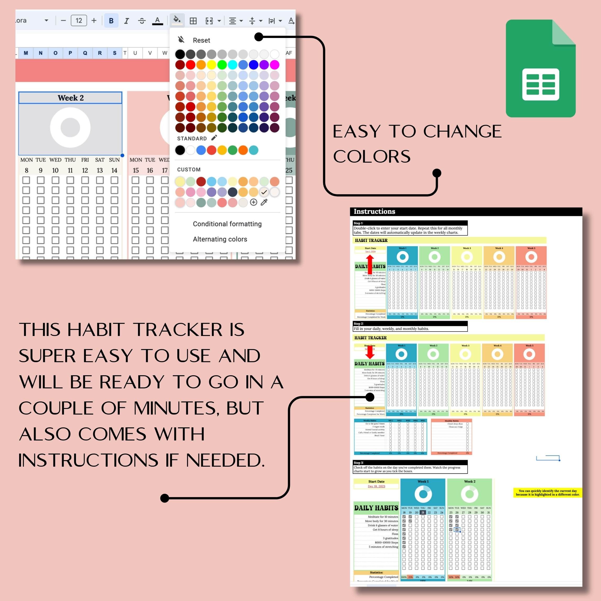 Habit Tracker Google Sheet, Printable Journal, Google Spreadsheet ...