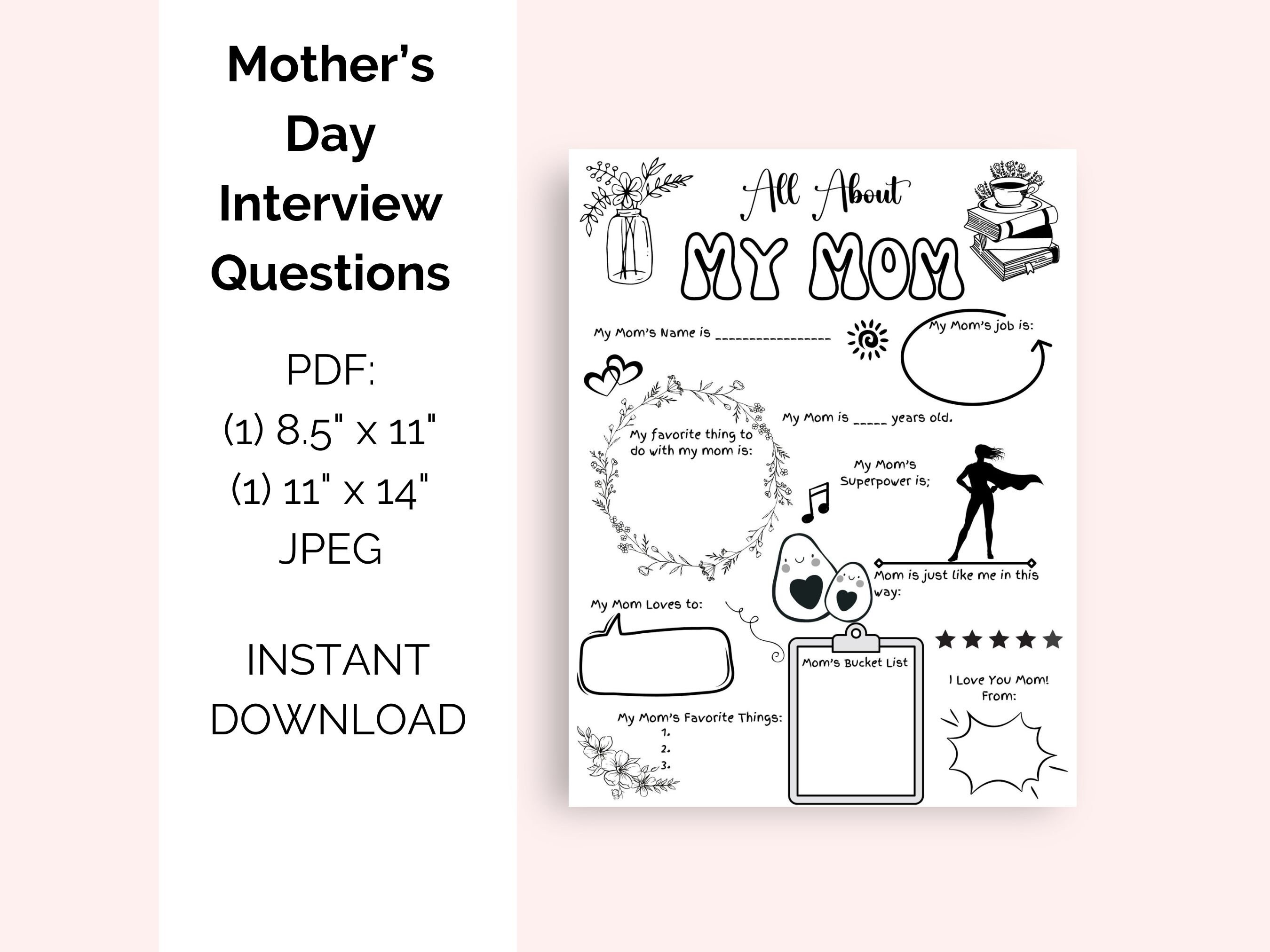 All About My Mom or Grandma Questions, Mother's Day Kids Interview ...