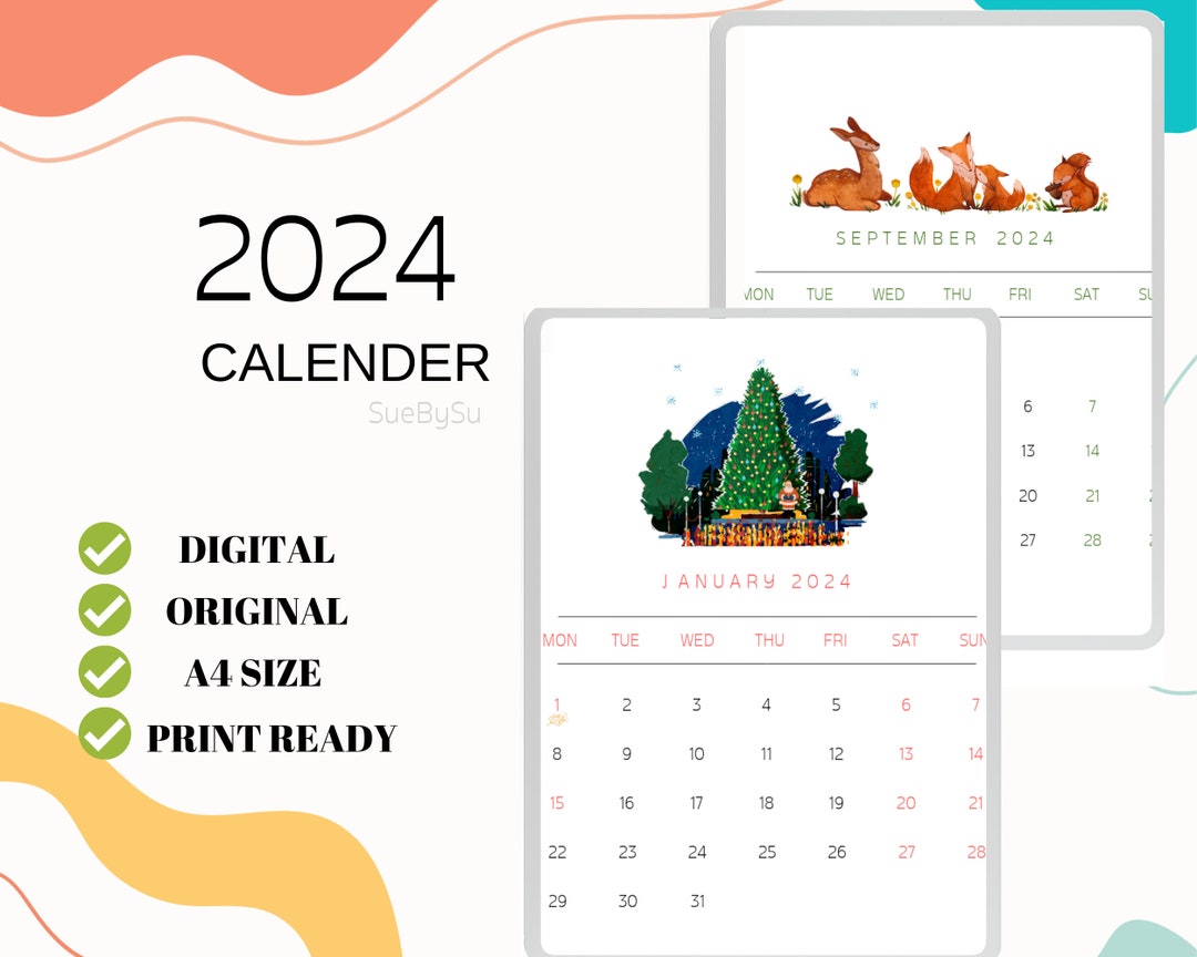 2 0 2 4 Digital Product/printable Calender for 2 0 2 4 - Etsy