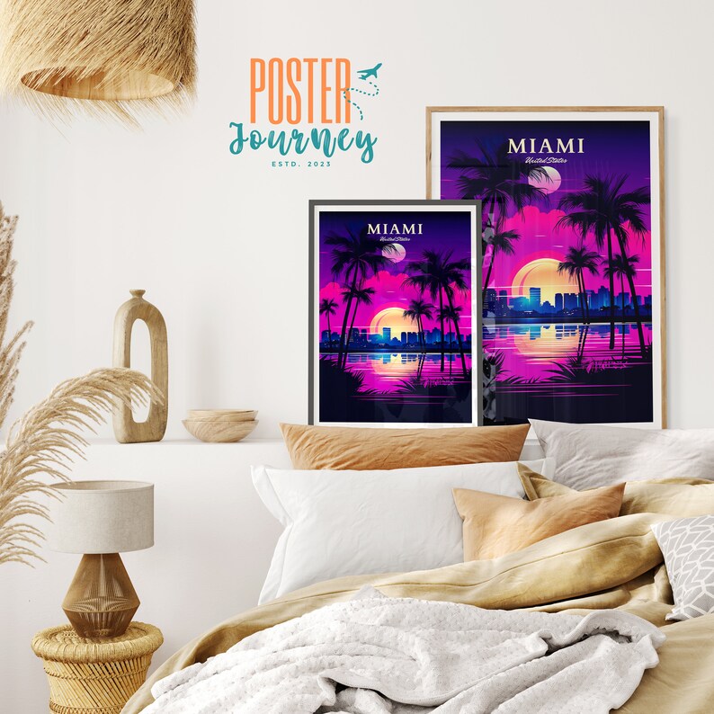 Miami Travel Poster - Miami Poster, Palm Trees Poster, Travel Poster ...
