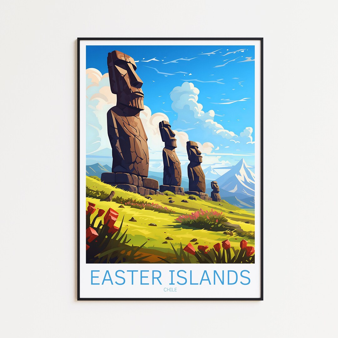 Easter Island Poster Moai Statue Poster Chile Vintage Poster Travel ...