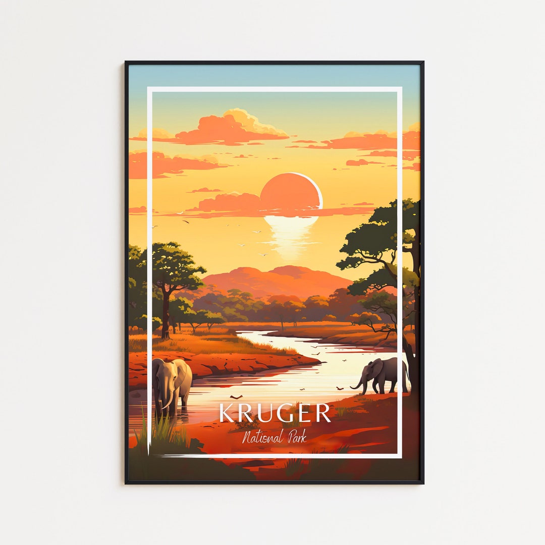 Kruger National Park Travel Poster - South Africa Wall Art for Home ...