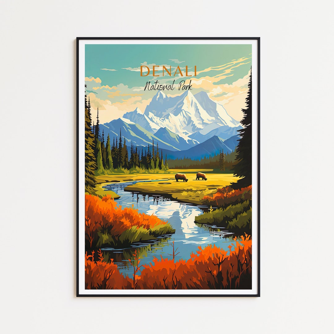 Denali Travel Poster Alaska Poster Denali National Park Travel Poster ...