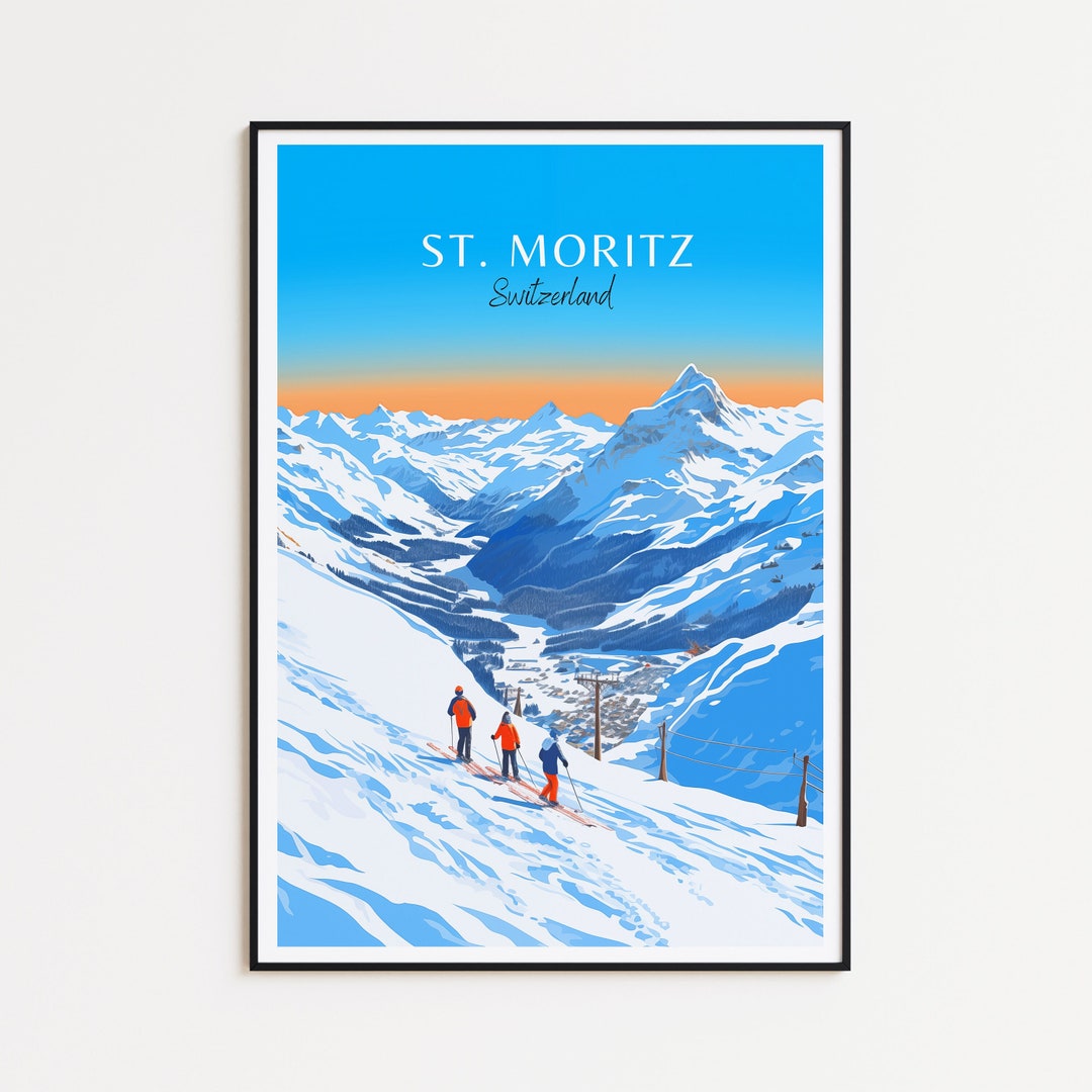 St. Moritz Ski Poster - Travel Poster Switzerland Wall Art for Home ...