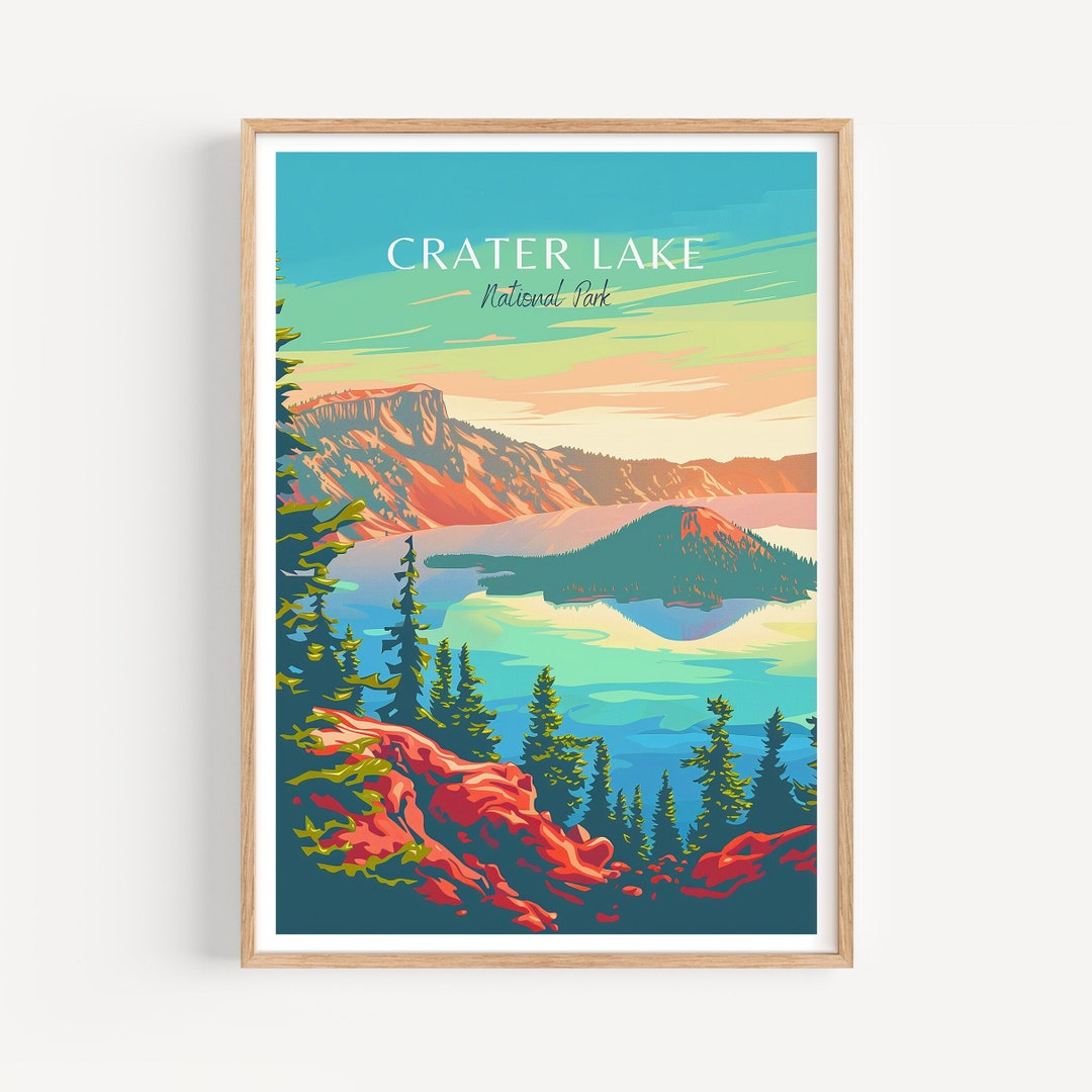 Crater Lake Travel Poster National Park Wall Art, a Lasting Travel ...