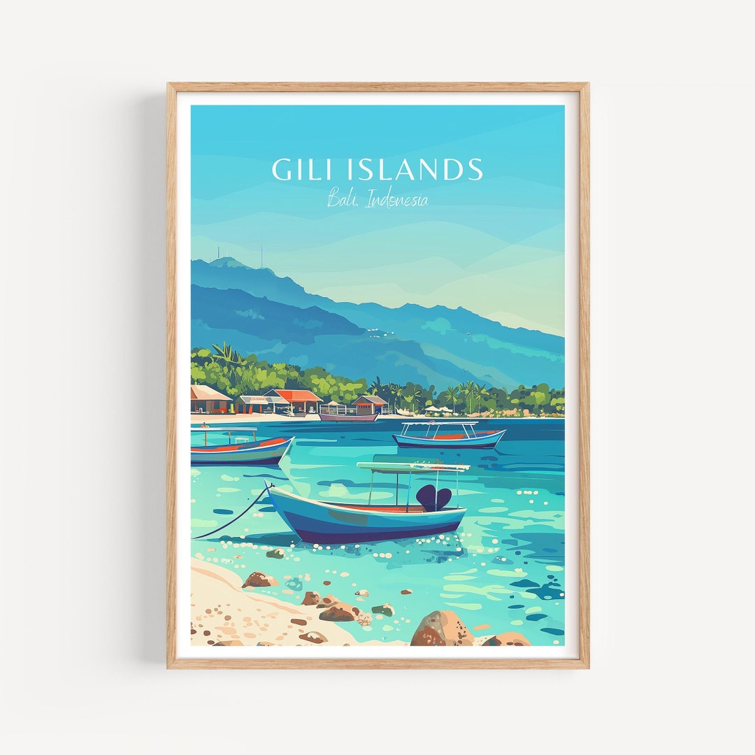 Bali Travel Poster Gili Islands Poster Bali Vintage Poster Travel ...