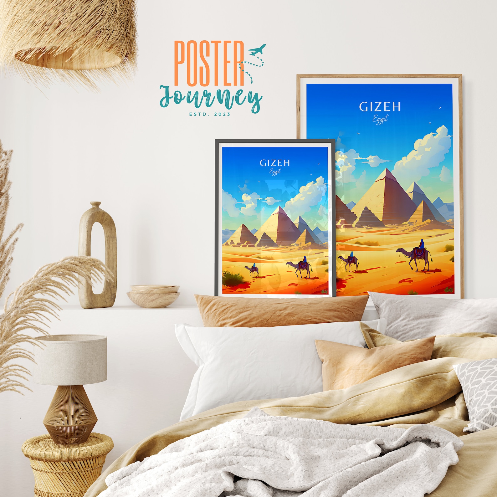 Pyramids of Giza Travel Poster - Egypt Wall Art for Home Decor, the ...
