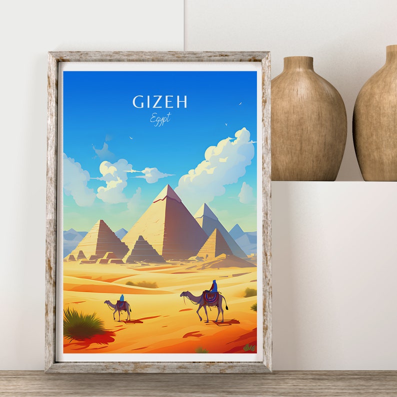 Pyramids of Giza Travel Poster - Egypt Wall Art for Home Decor, the ...