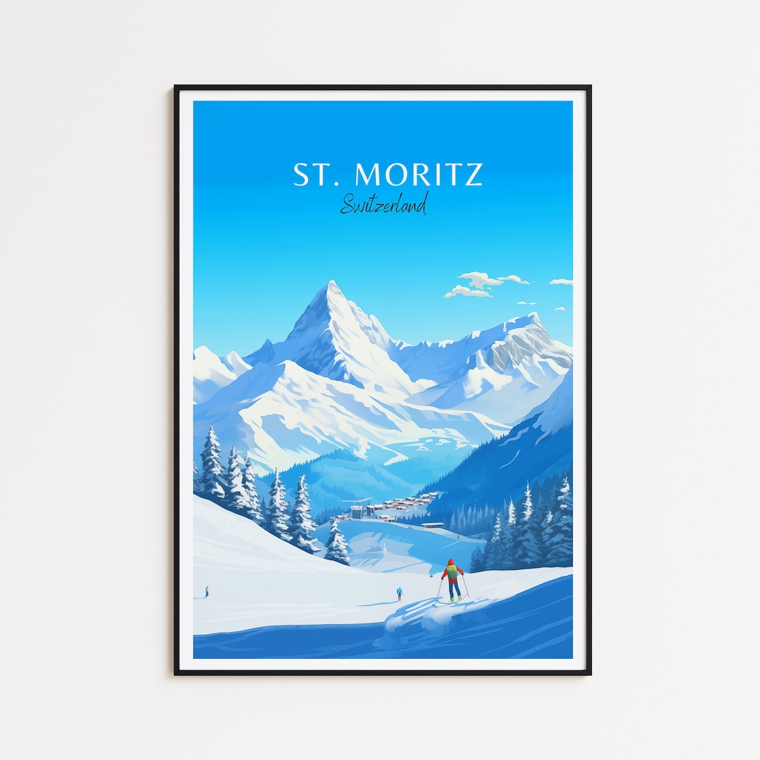 St. Moritz Ski Poster Travel Poster Switzerland Wall Art for Home Decor ...