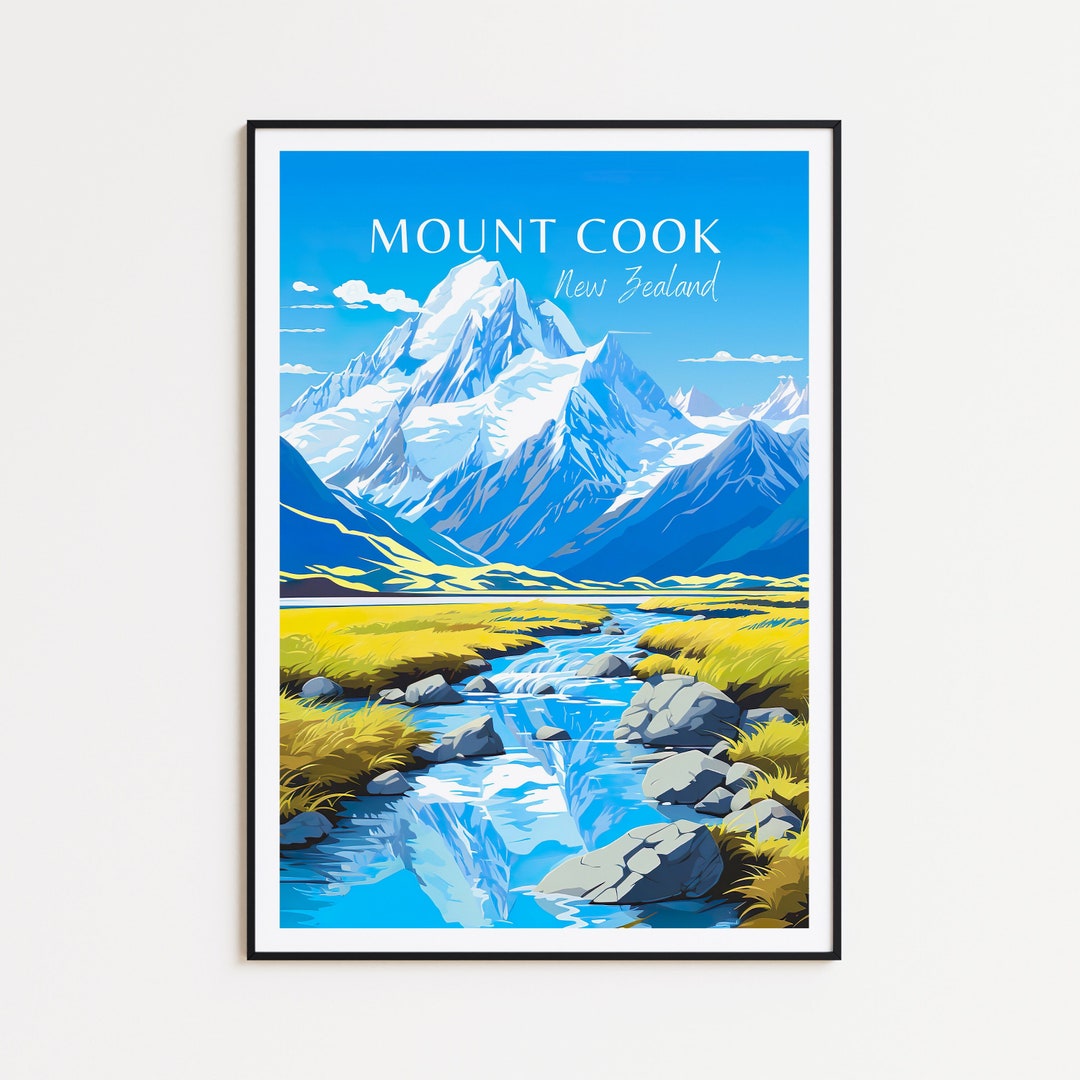 Mount Cook Travel Poster - New Zealand Wall Art for Home Decor, the ...
