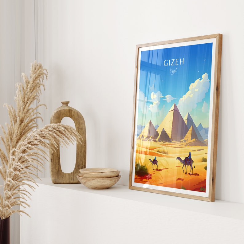 Pyramids of Giza Travel Poster - Egypt Wall Art for Home Decor, the ...