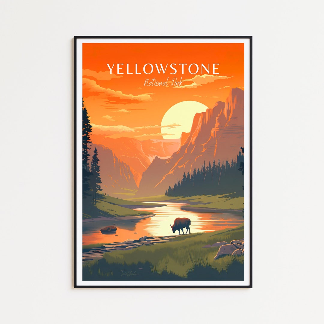 Yellowstone Travel Poster US National Park Poster Yellowstone National ...