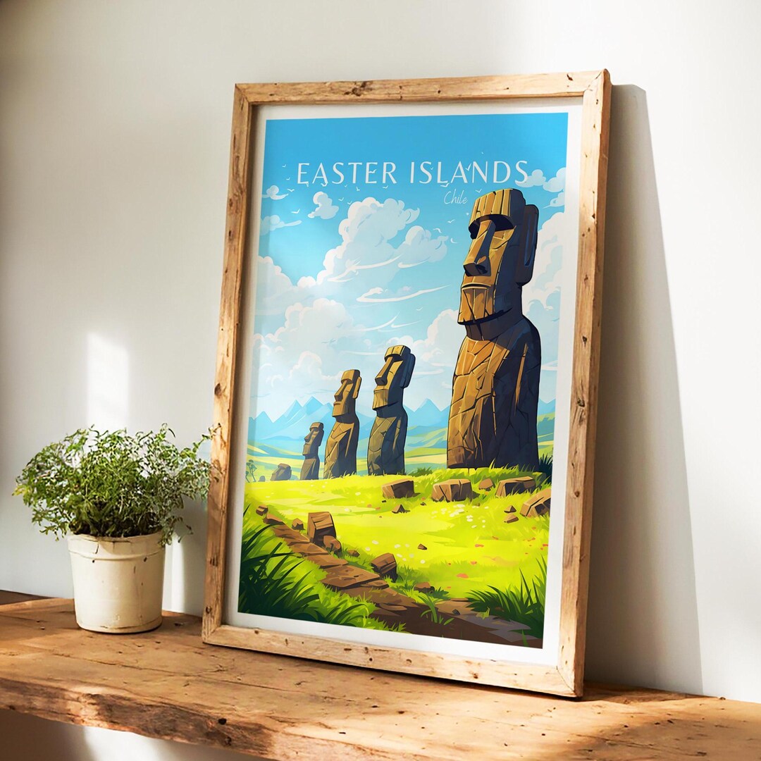 Easter Island Poster Moai Statue Poster Chile Vintage Poster Travel ...