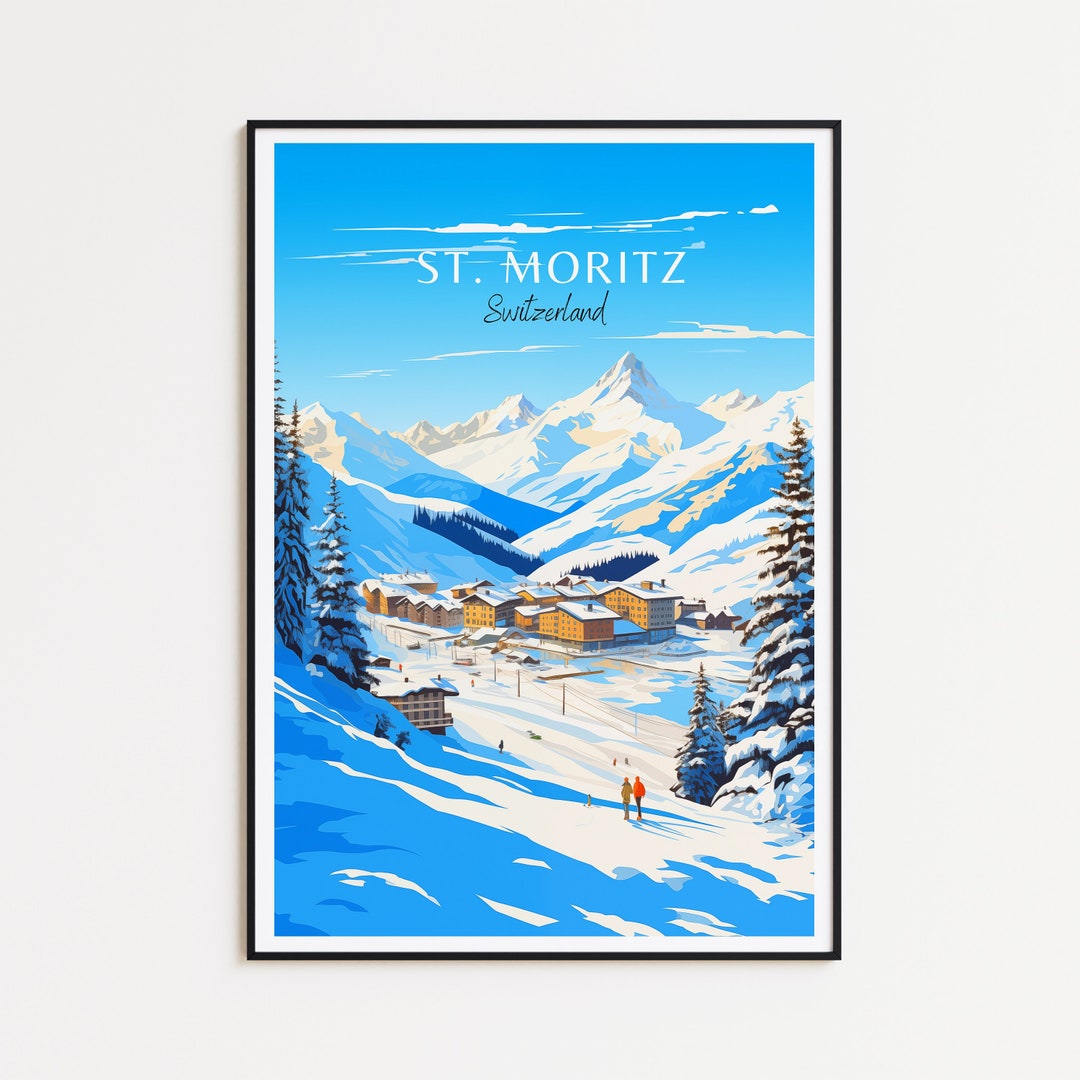 St. Moritz Ski Poster Travel Poster Switzerland Wall Art for Home Decor ...