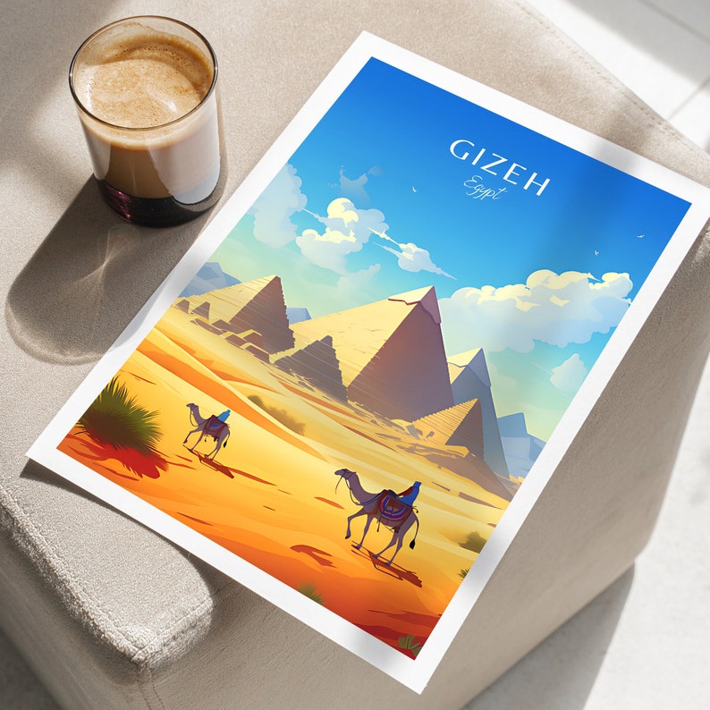 Pyramids of Giza Travel Poster - Egypt Wall Art for Home Decor, the ...