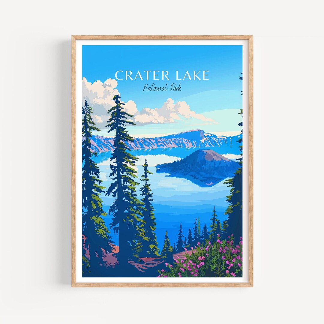Crater Lake Travel Poster - National Park Wall Art, a Lasting Travel ...