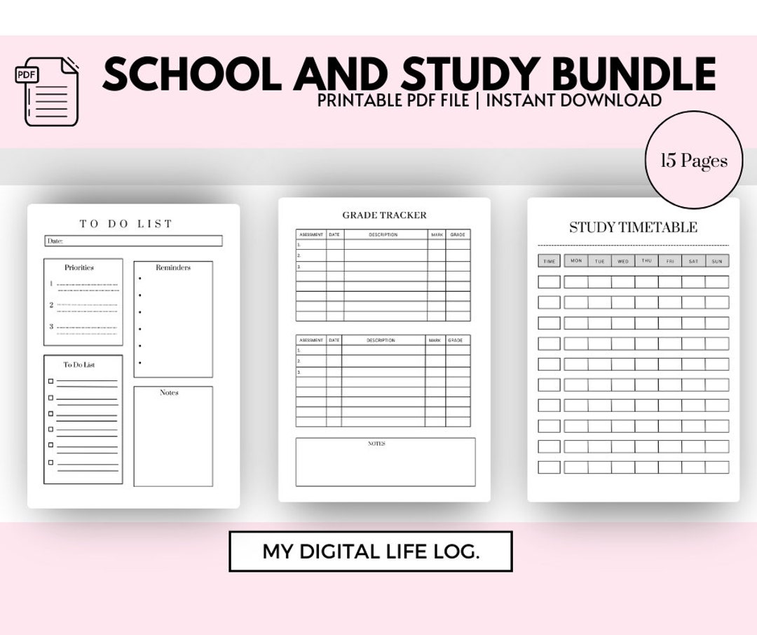 Printable PDF School and Study Bundle Journal | Printable PDF ...