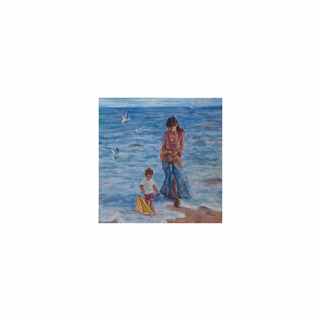Once Upon a Time Acrylic Painting, Mother and Child by the Sea ...