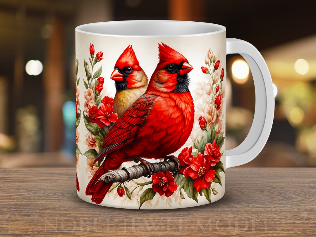 Red Cardinal Mug Wrap Designs, Coffee Mug Sublimation Designs, 15oz and ...