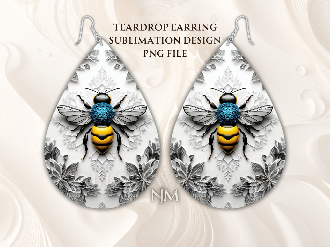 Bee Sublimation Earrings Tear Drop Png, Honey Bee 3D Earrings ...