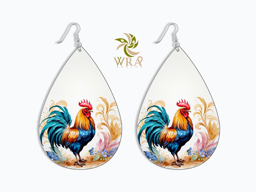 Colorful Rooster Earring Png Farm Animal Earring Designs Png Rooster ...