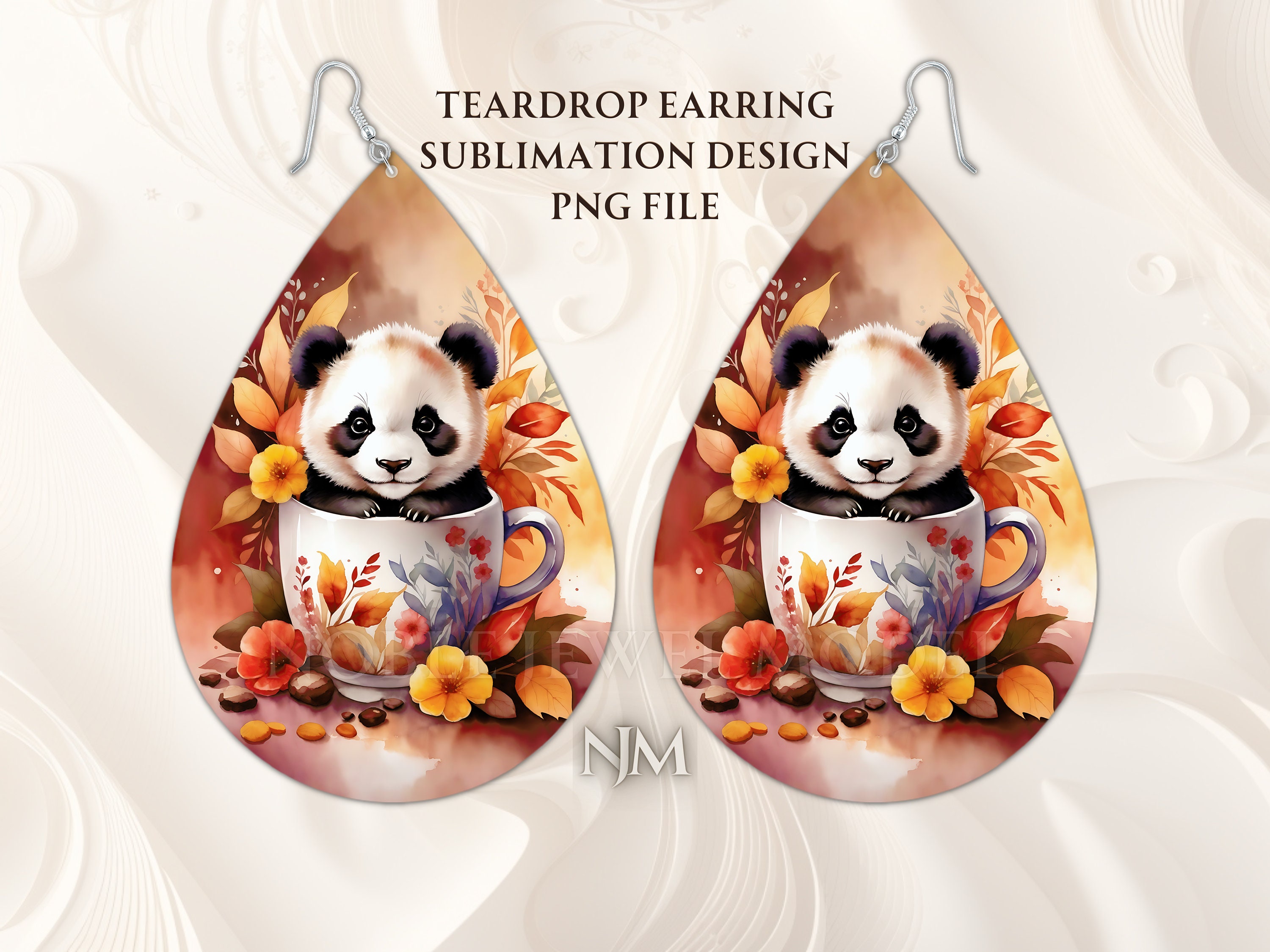 Panda Bear Tear Drop Earring Png, Autumn Leaves Sublimated Printable ...